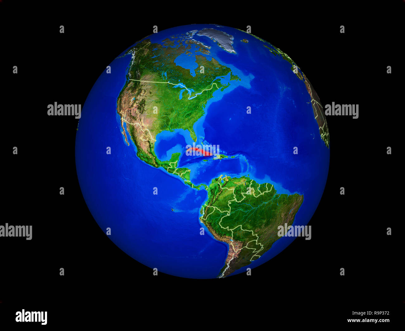 Cuba on planet planet Earth with country borders. Extremely detailed ...