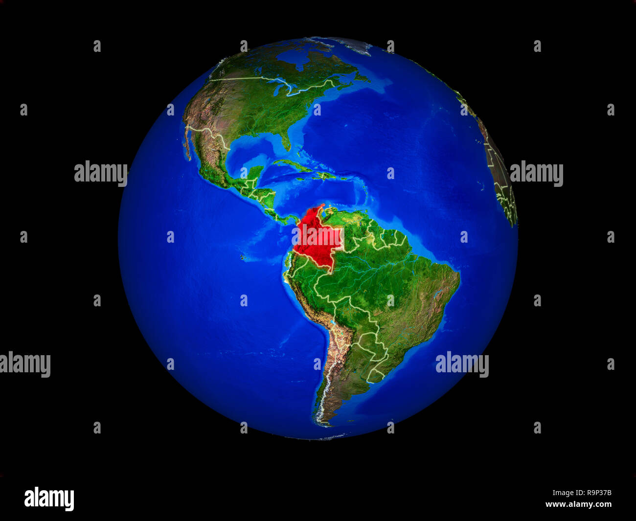 Colombia on planet planet Earth with country borders. Extremely ...