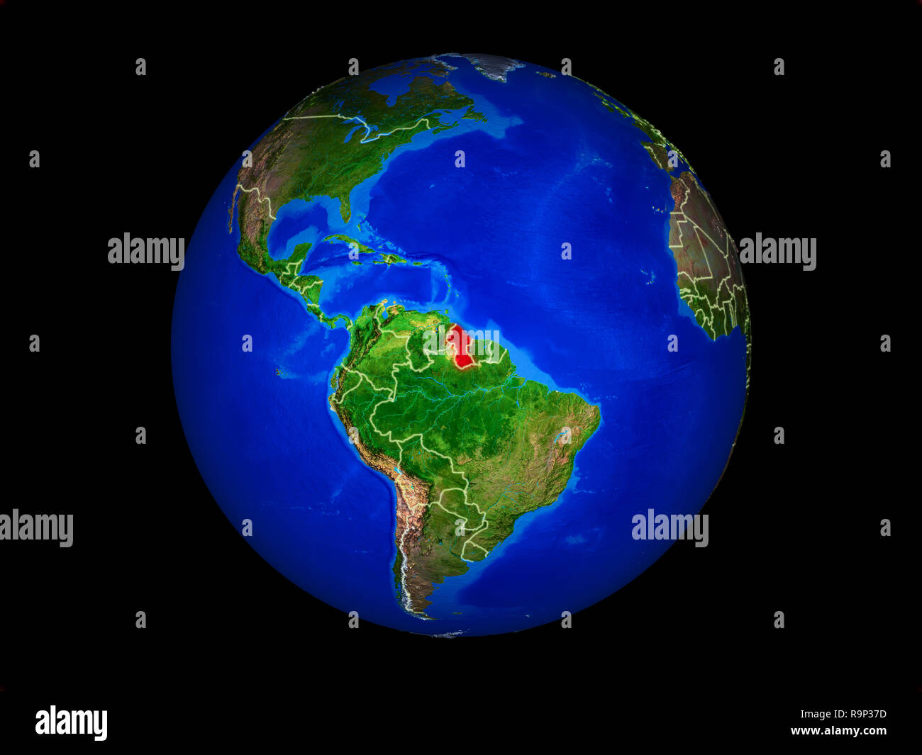 Guyana on planet planet Earth with country borders. Extremely detailed ...