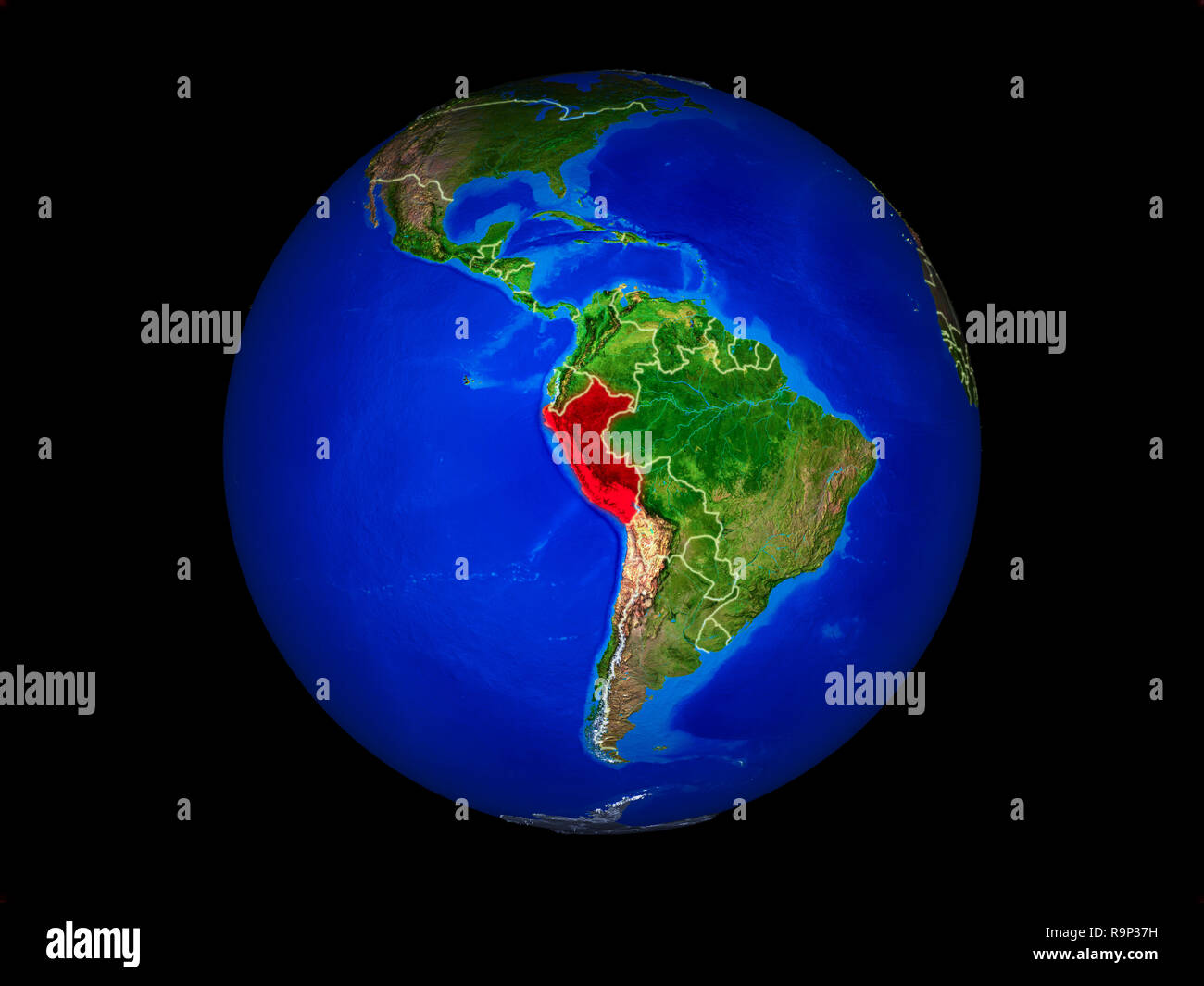 Peru on planet planet Earth with country borders. Extremely detailed ...