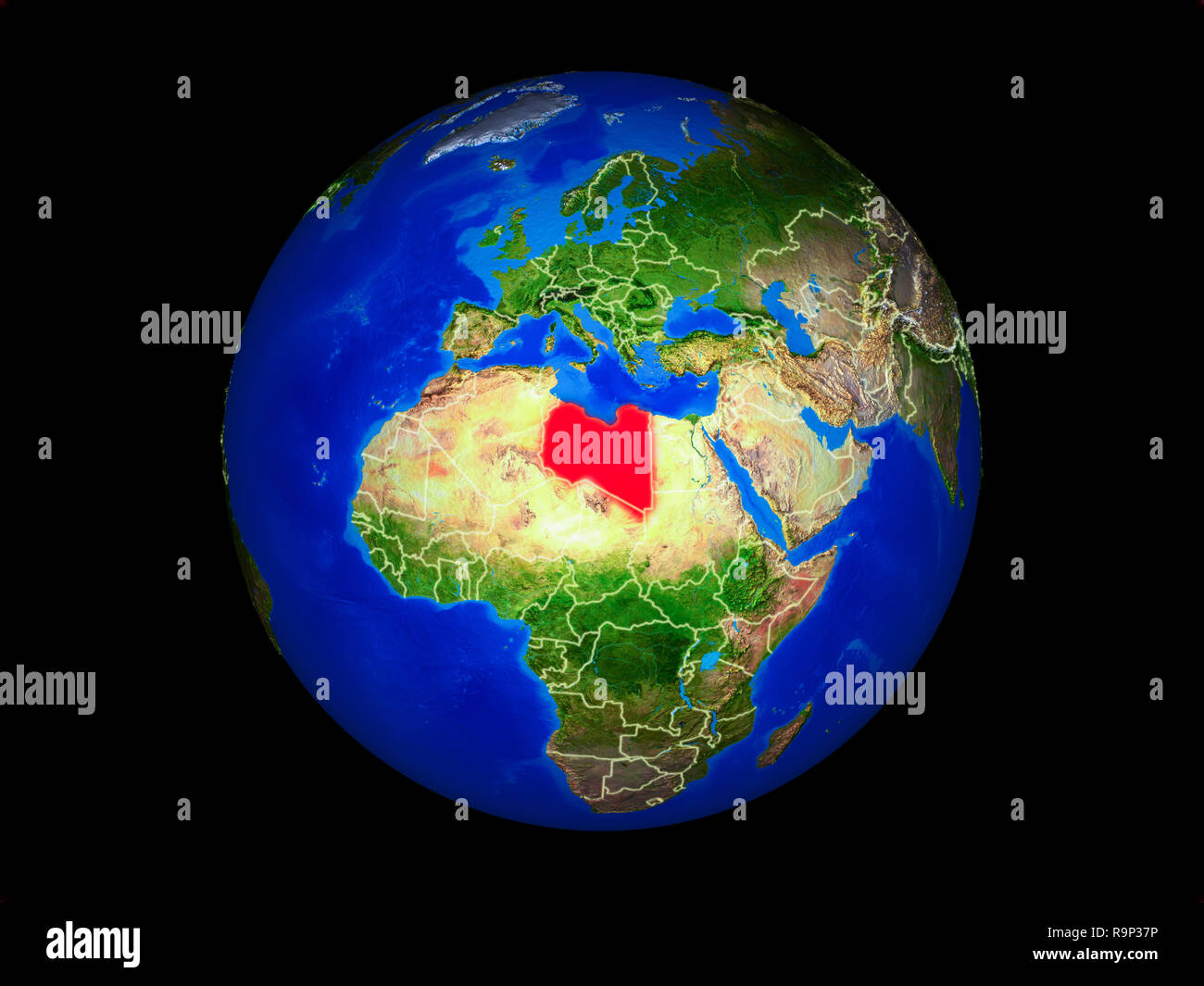 Libya on planet planet Earth with country borders. Extremely detailed ...