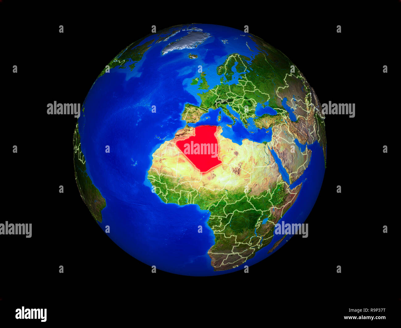 Algeria on planet planet Earth with country borders. Extremely detailed ...