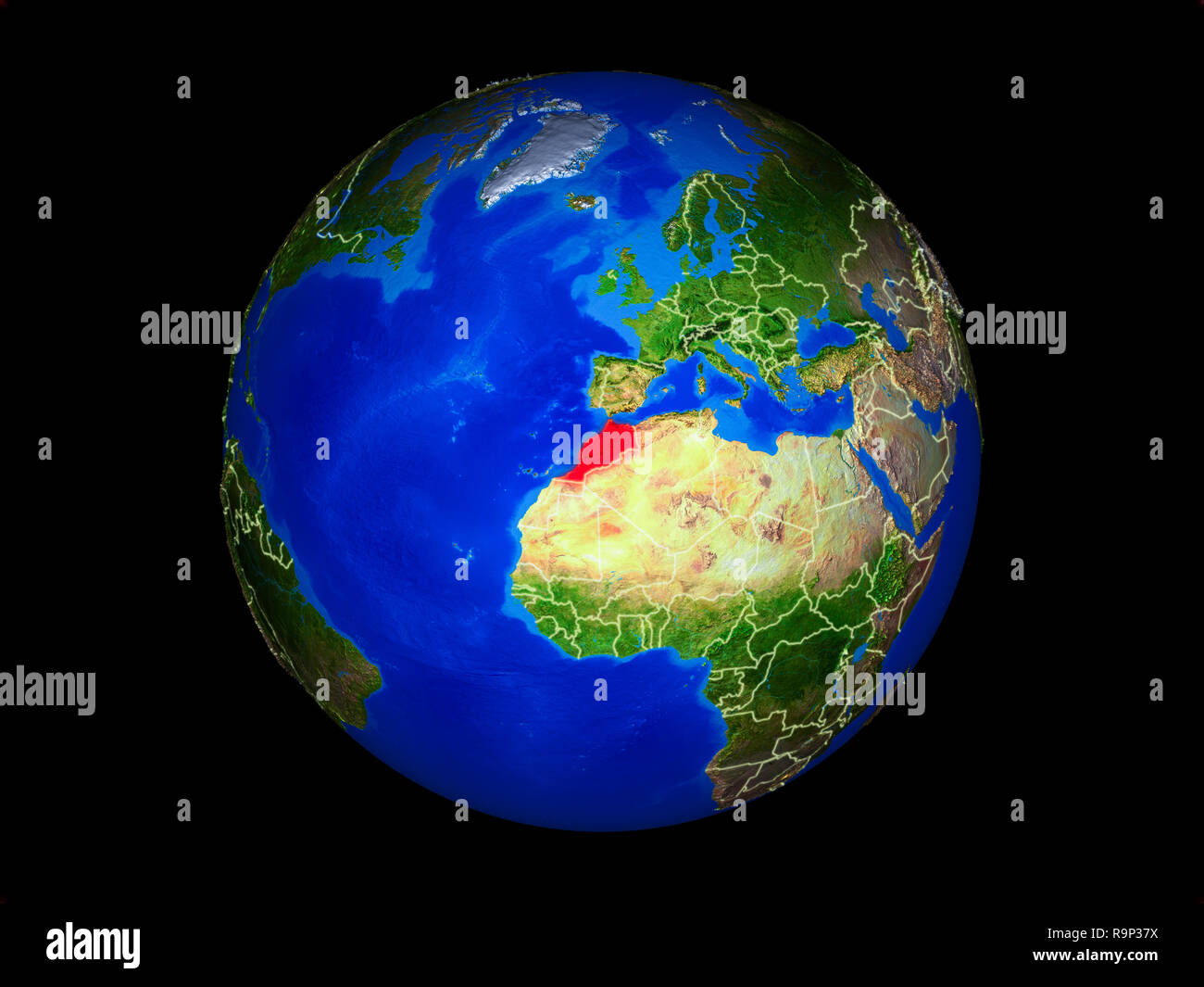Morocco on planet planet Earth with country borders. Extremely detailed ...