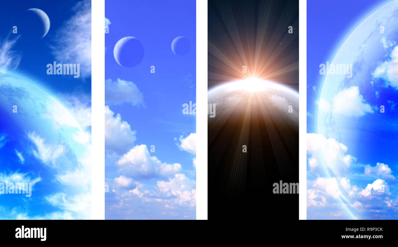 Set of vertical space banners with planets, nebula and stars. Elements ...