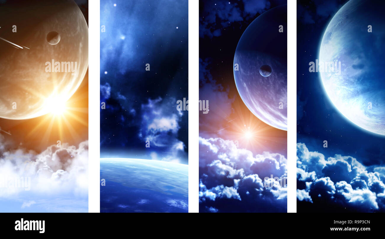 Set of vertical space banners with planets, nebula and stars. Elements ...