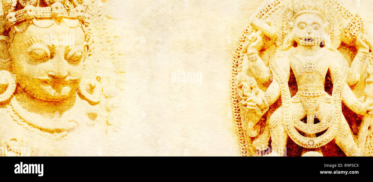 Grunge background with paper texture and landmarks of India - statues ...