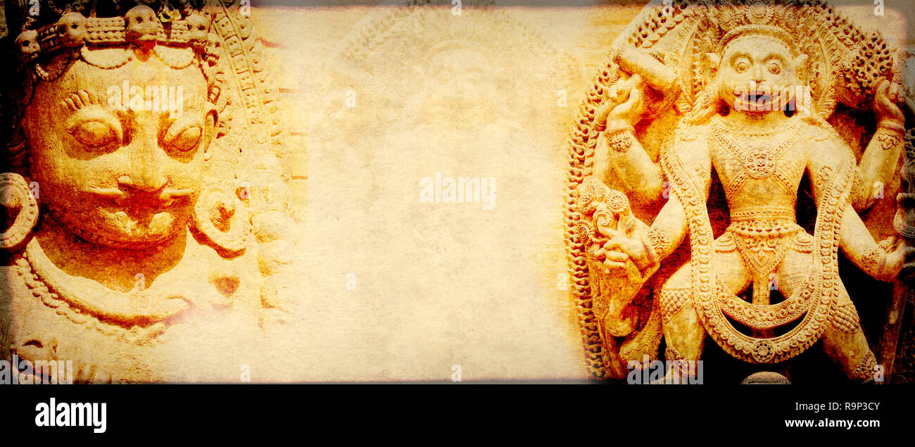 Grunge background with paper texture and landmarks of India - statues ...