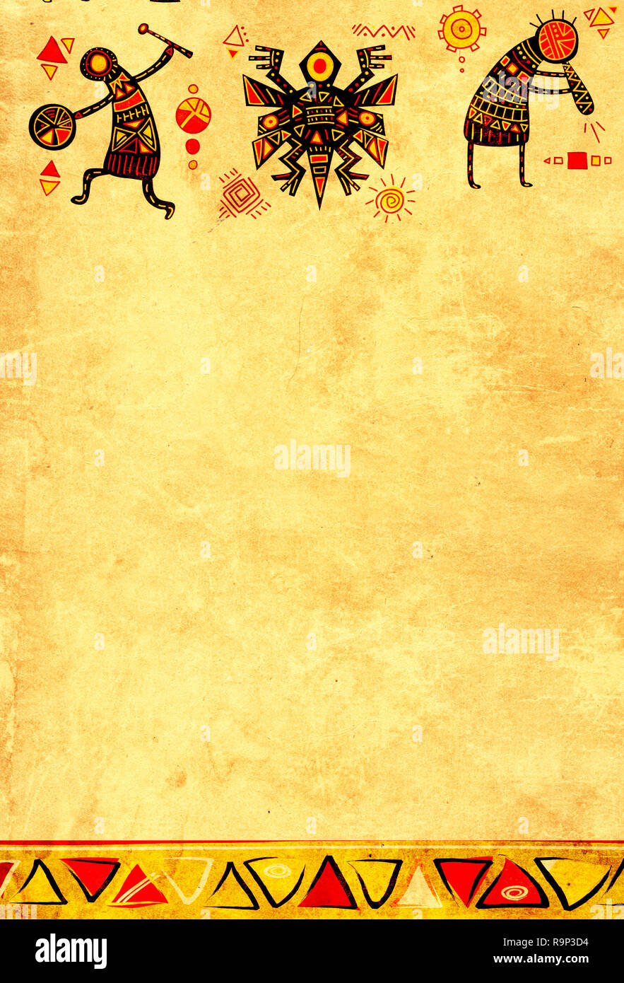 Grunge background with African ethnic patterns and paper texture of ...
