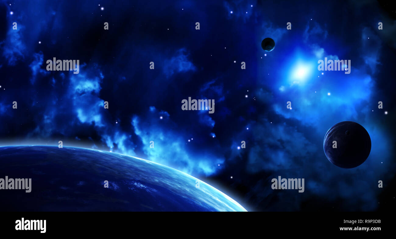 A beautiful space scene with sun, planets and nebula. Elements of this ...