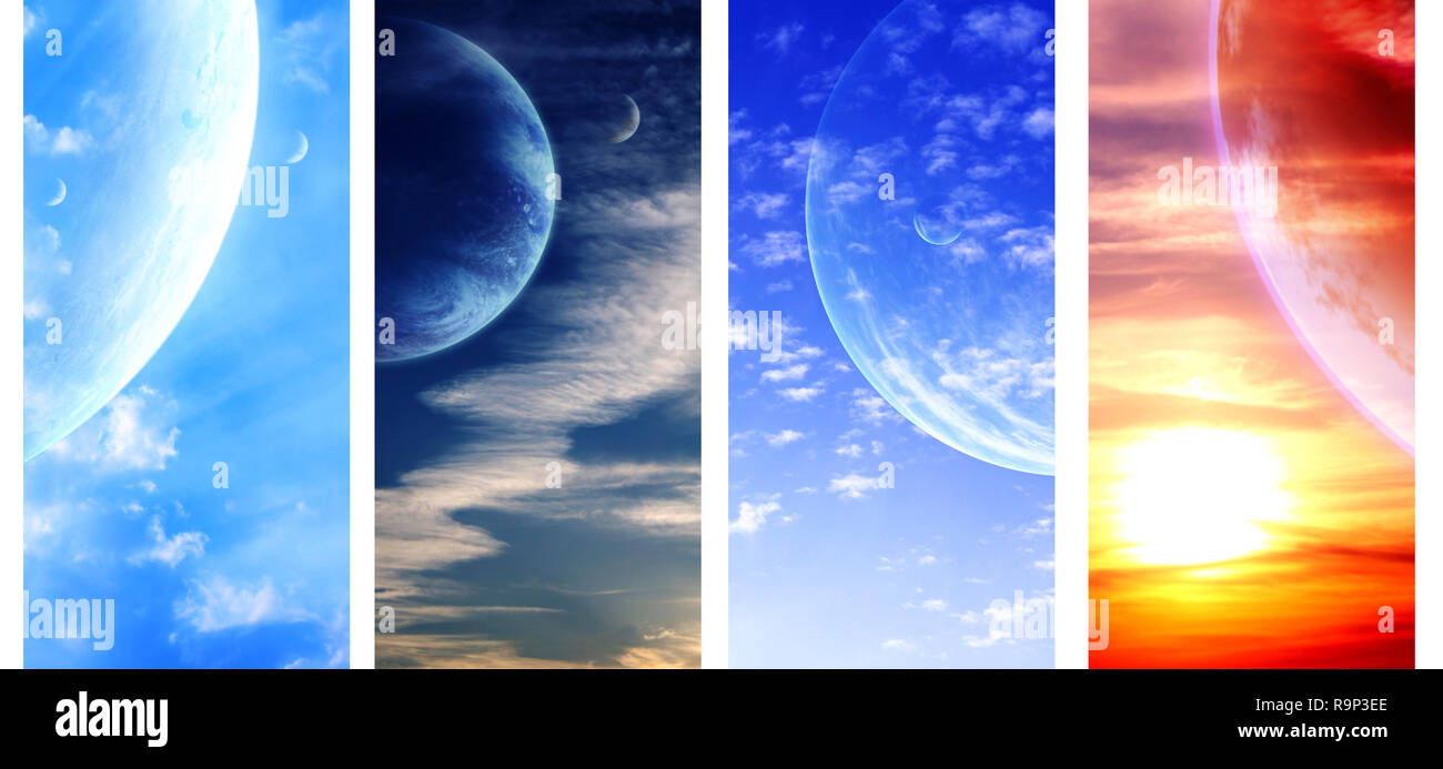 Set of vertical space banners with planets, nebula and stars. Elements ...