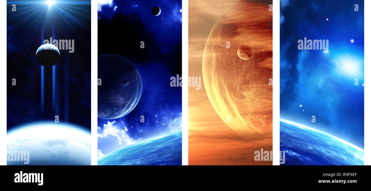 Set of vertical space banners with planets, nebula and stars. Elements ...