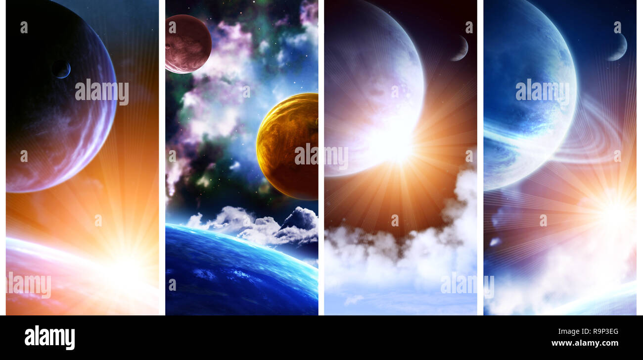 Set of vertical space banners with planets, nebula and stars. Elements ...
