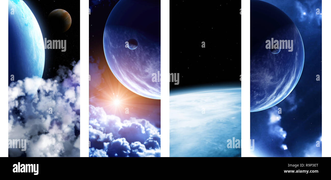Set of vertical space banners with planets, nebula and stars. Elements ...