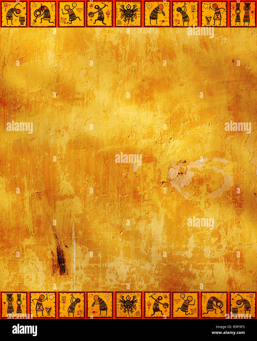 Grunge background with African ethnic patterns and stucco texture of ...