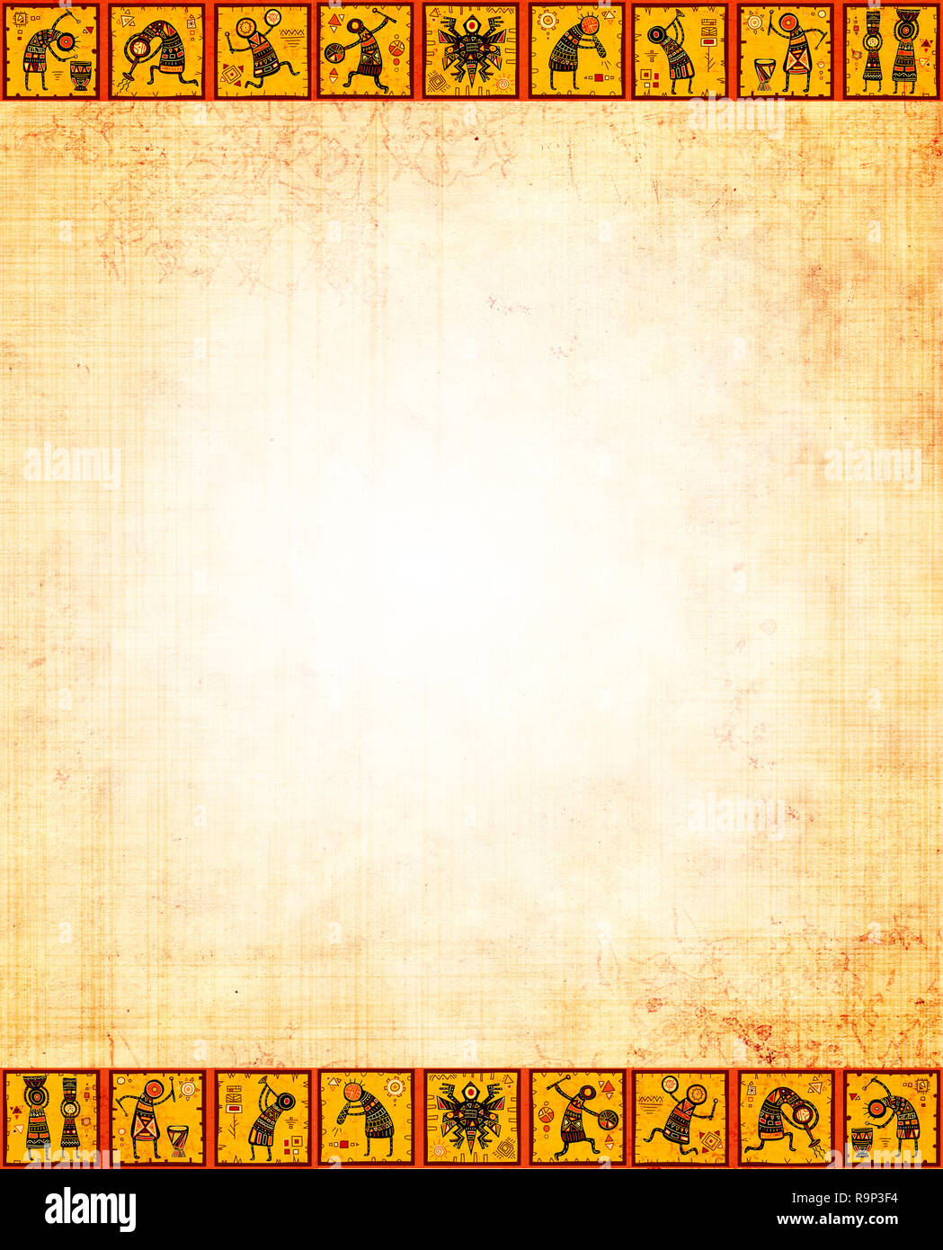 Grunge background with African ethnic patterns and paper texture of ...