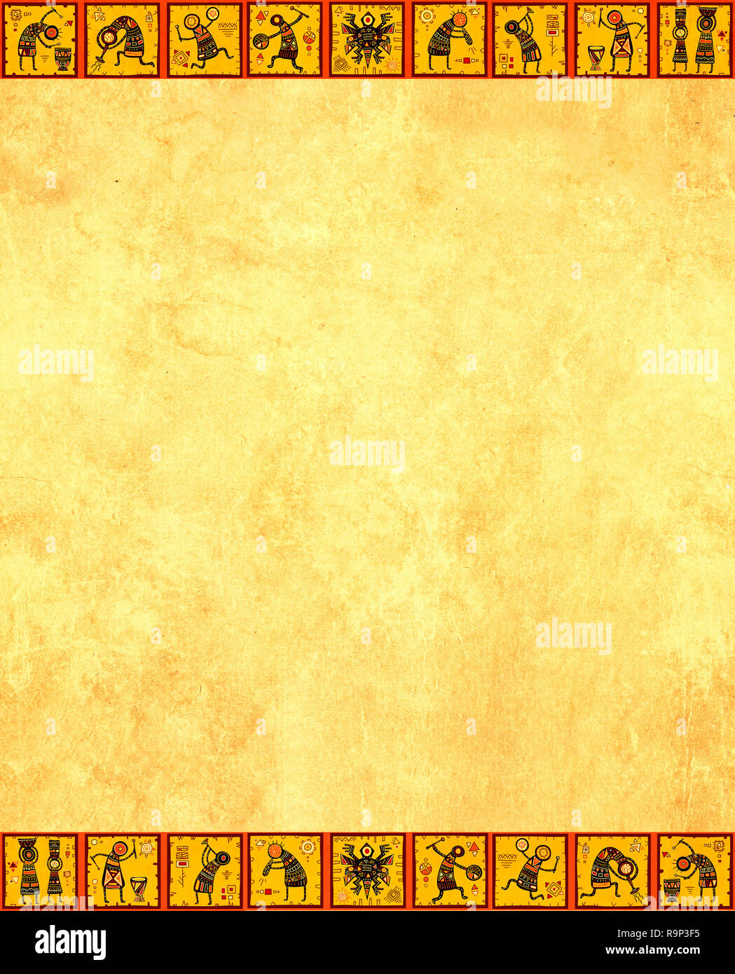 Grunge background with African ethnic patterns and paper texture of ...