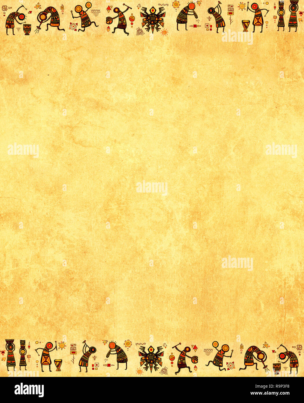 Grunge background with African ethnic patterns and paper texture of ...
