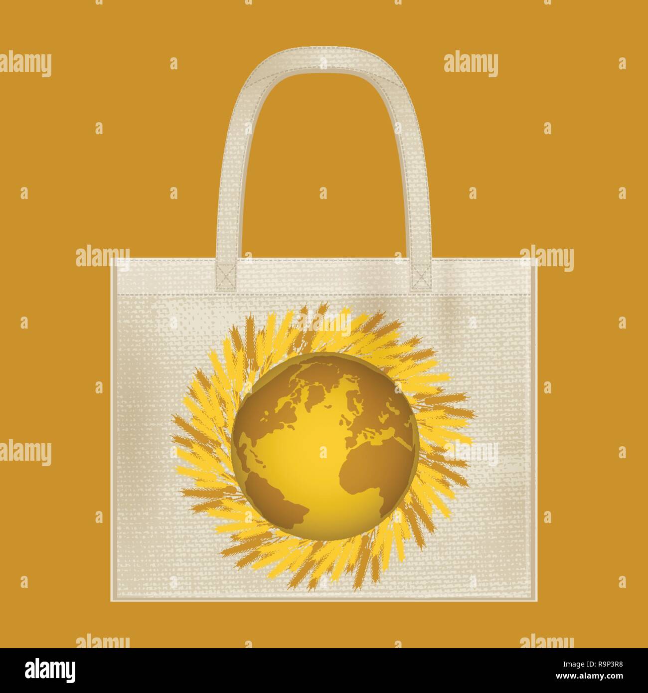 Canvas cotton textiles eco bag. Harvest, wheat, Earth. Natural color ...