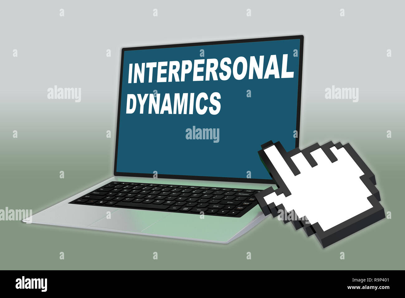 3D illustration of INTERPERSONAL DYNAMICS script with pointing hand ...