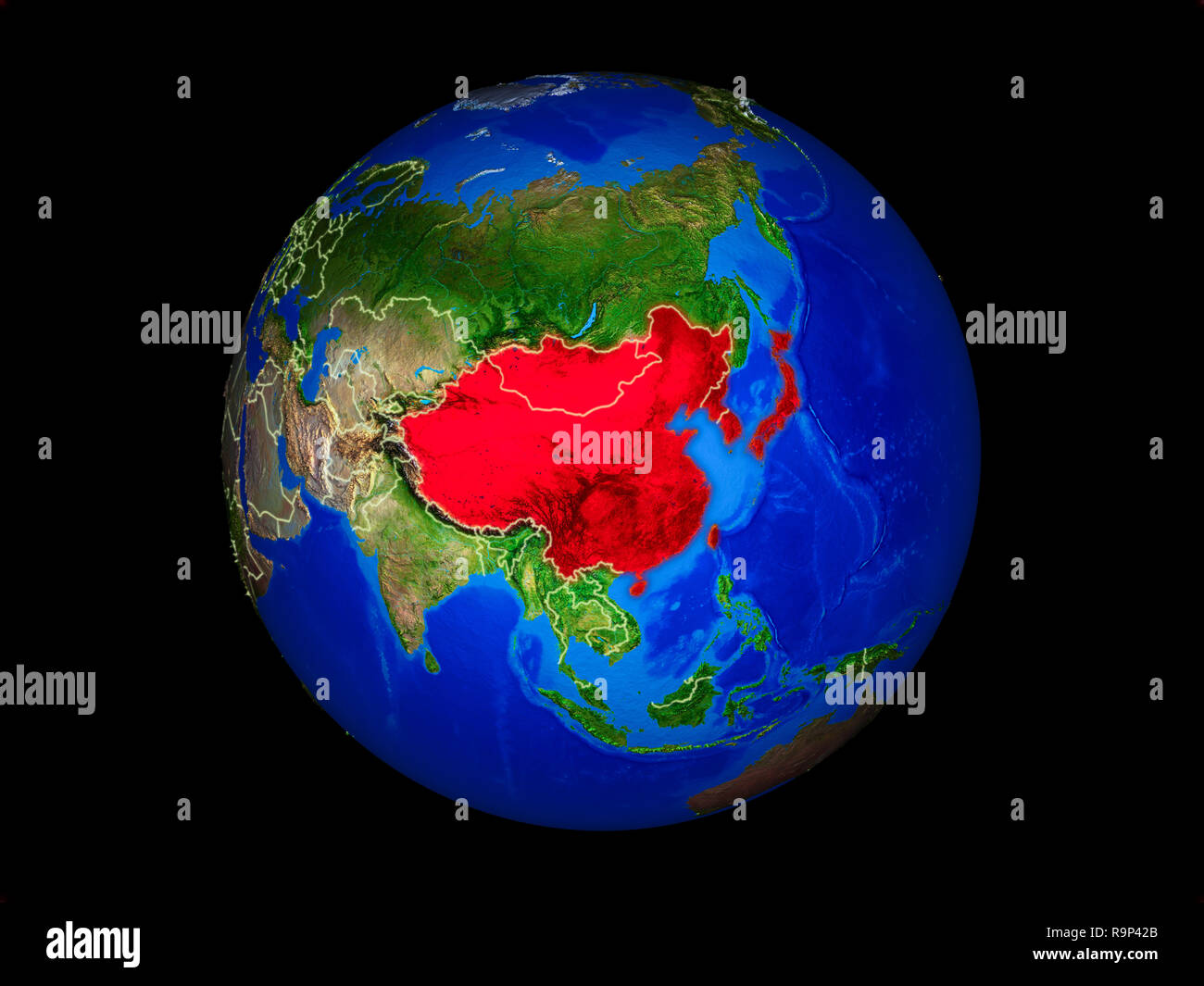 East Asia on planet planet Earth with country borders. Extremely ...