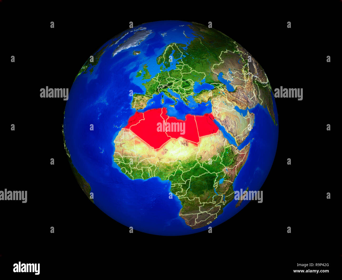 North Africa on planet planet Earth with country borders. Extremely ...