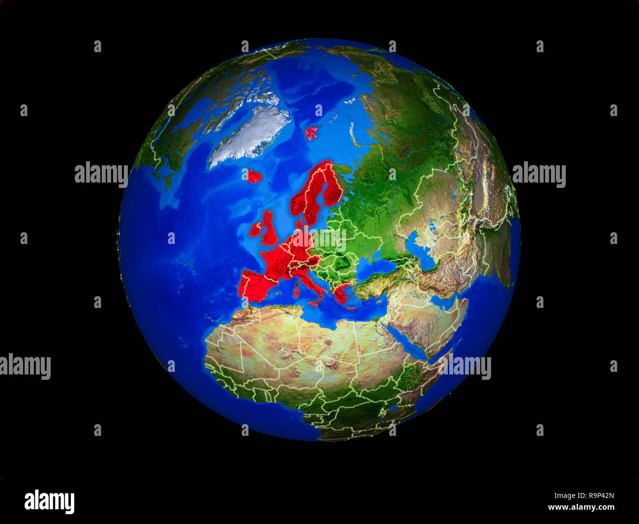 Western Europe on planet planet Earth with country borders. Extremely ...
