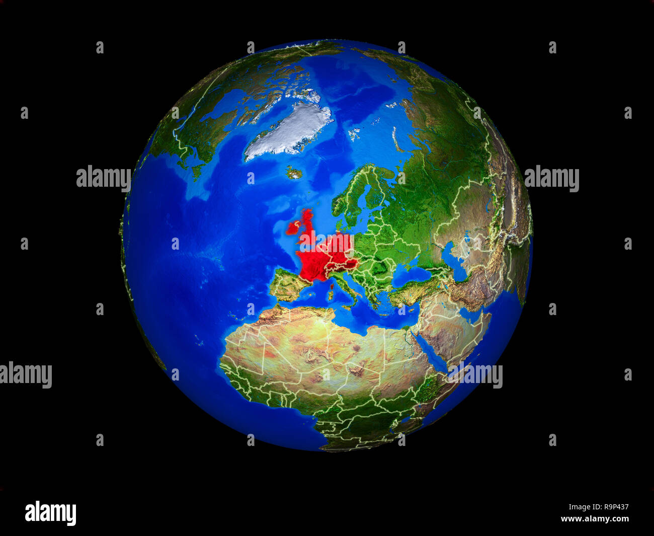 Western Europe on planet planet Earth with country borders. Extremely ...
