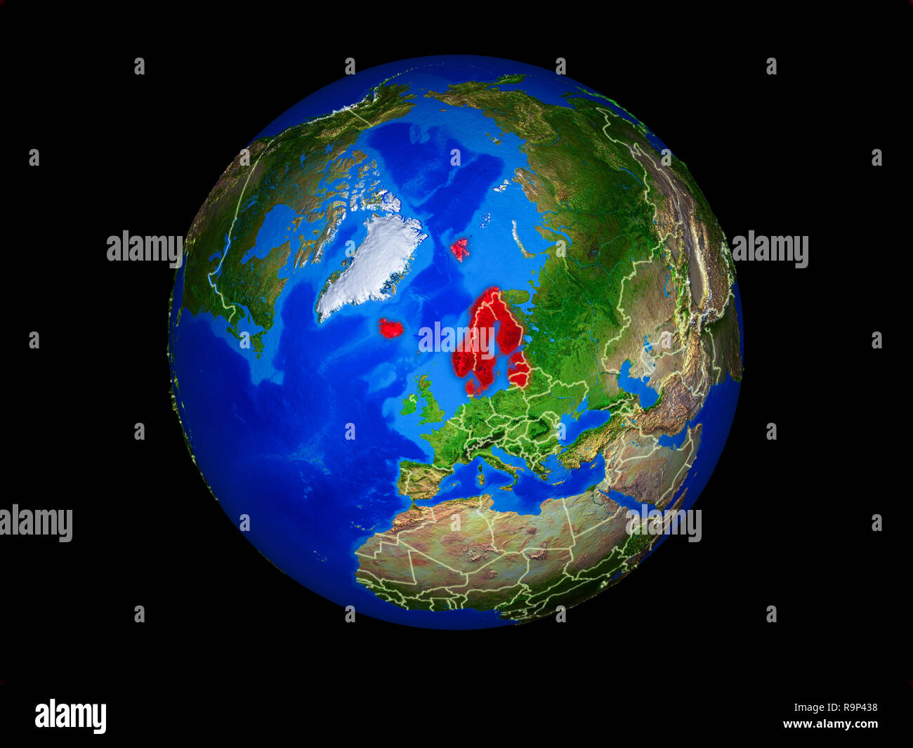 Northern Europe on planet planet Earth with country borders. Extremely ...