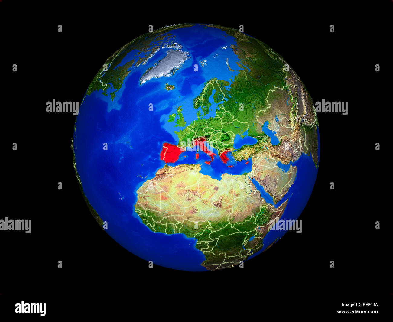 Southern Europe on planet planet Earth with country borders. Extremely ...