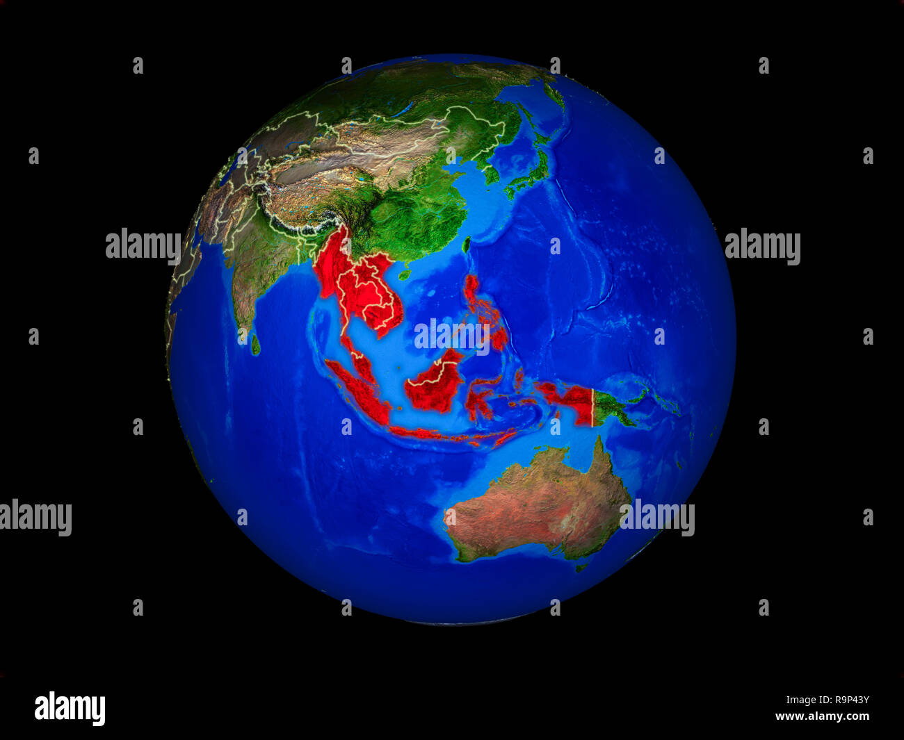 South East Asia on planet planet Earth with country borders. Extremely ...