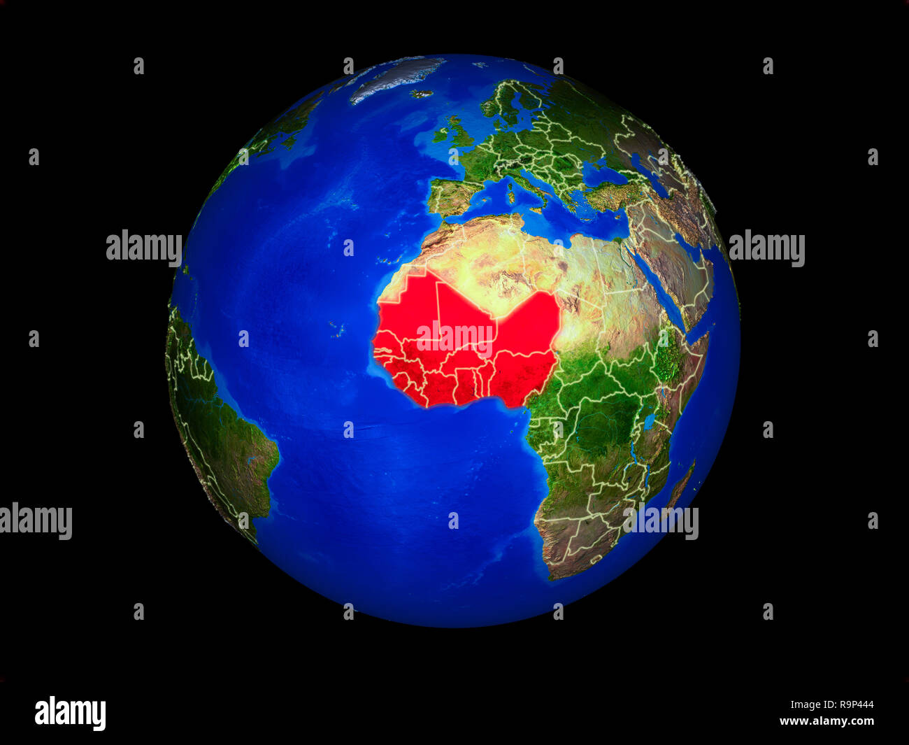 Western Africa on planet planet Earth with country borders. Extremely ...