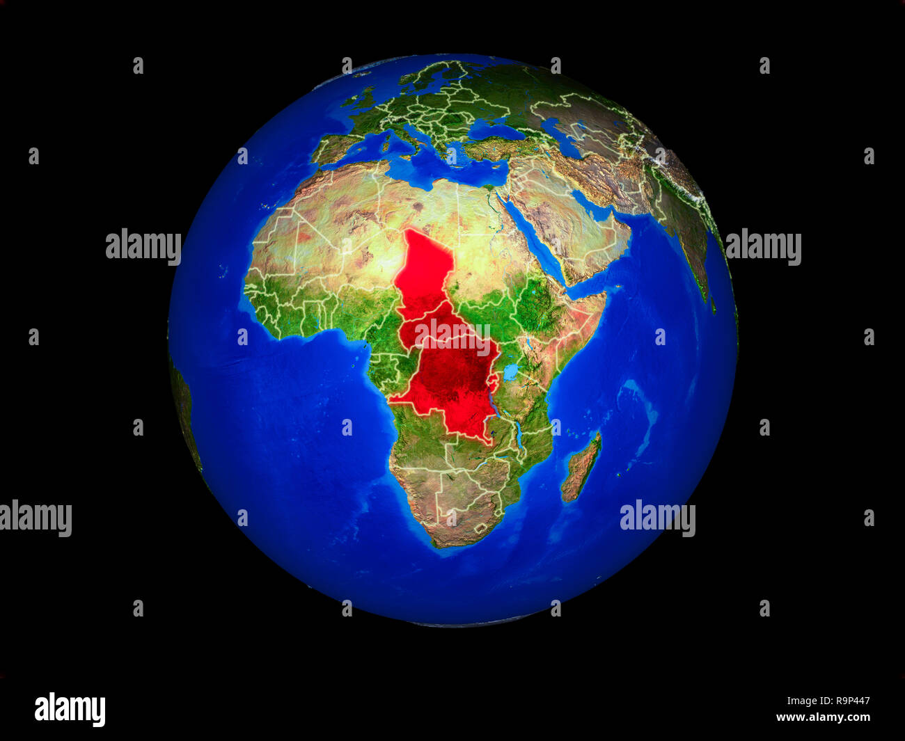 Central Africa on planet planet Earth with country borders. Extremely ...