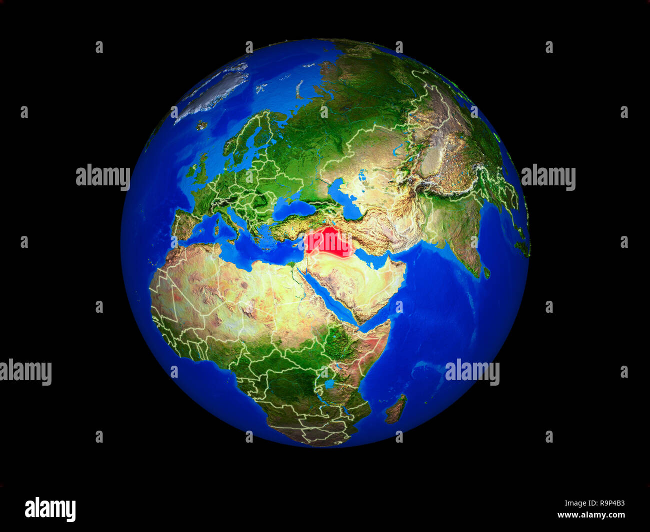 Islamic State on planet planet Earth with country borders. Extremely ...