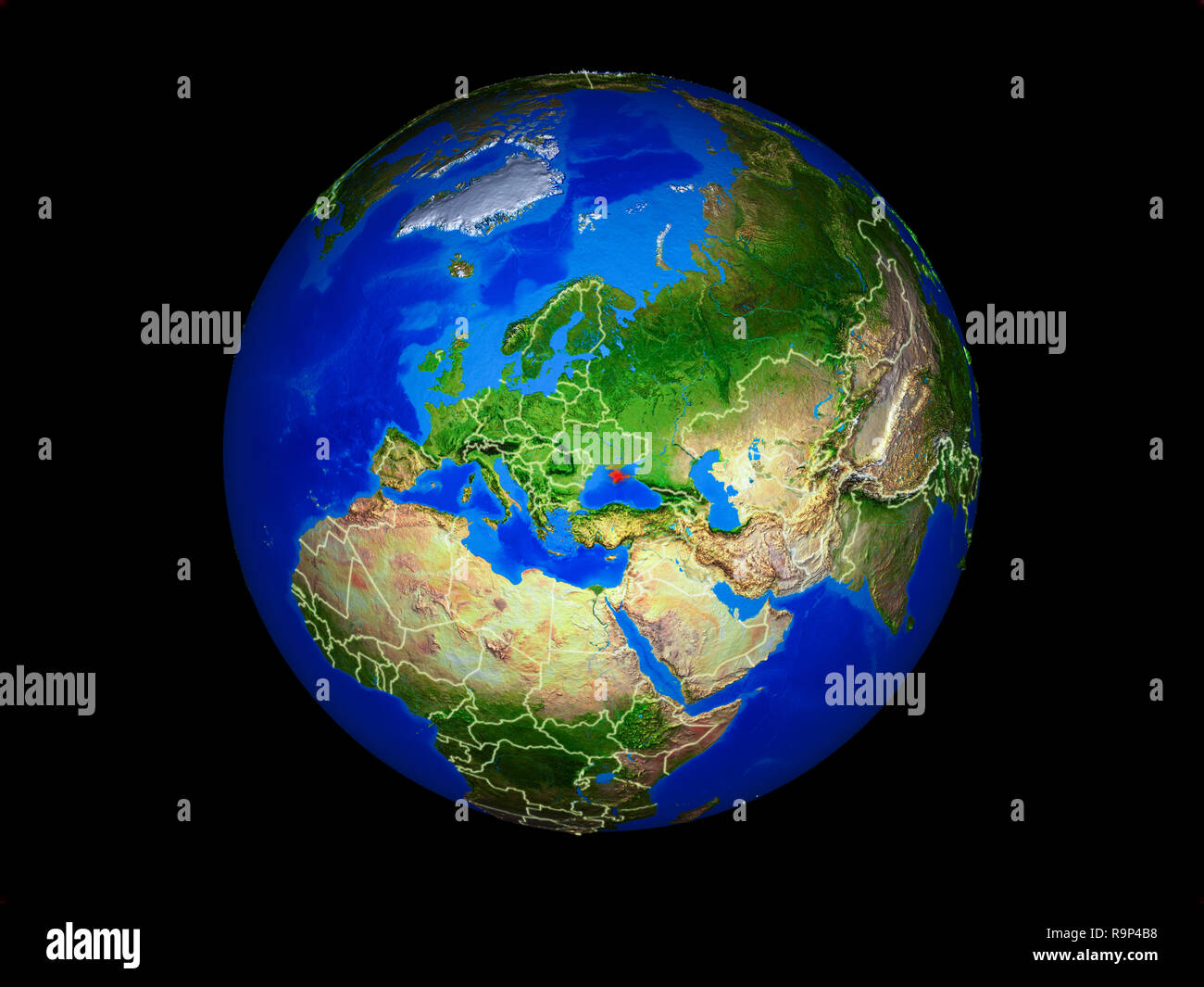 Crimea on planet planet Earth with country borders. Extremely detailed ...