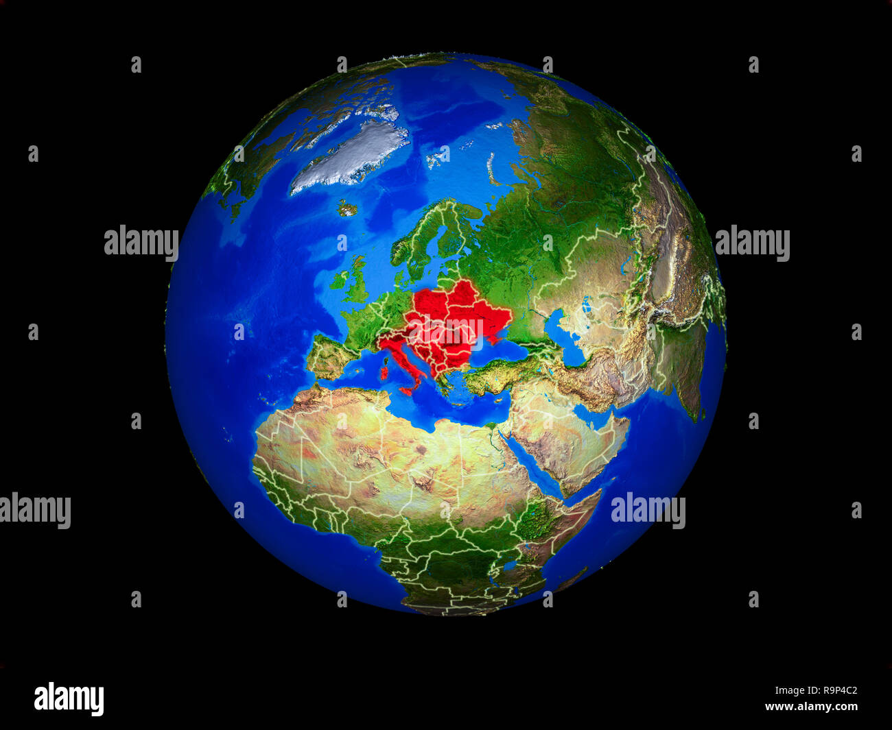CEI countries on planet planet Earth with country borders. Extremely ...