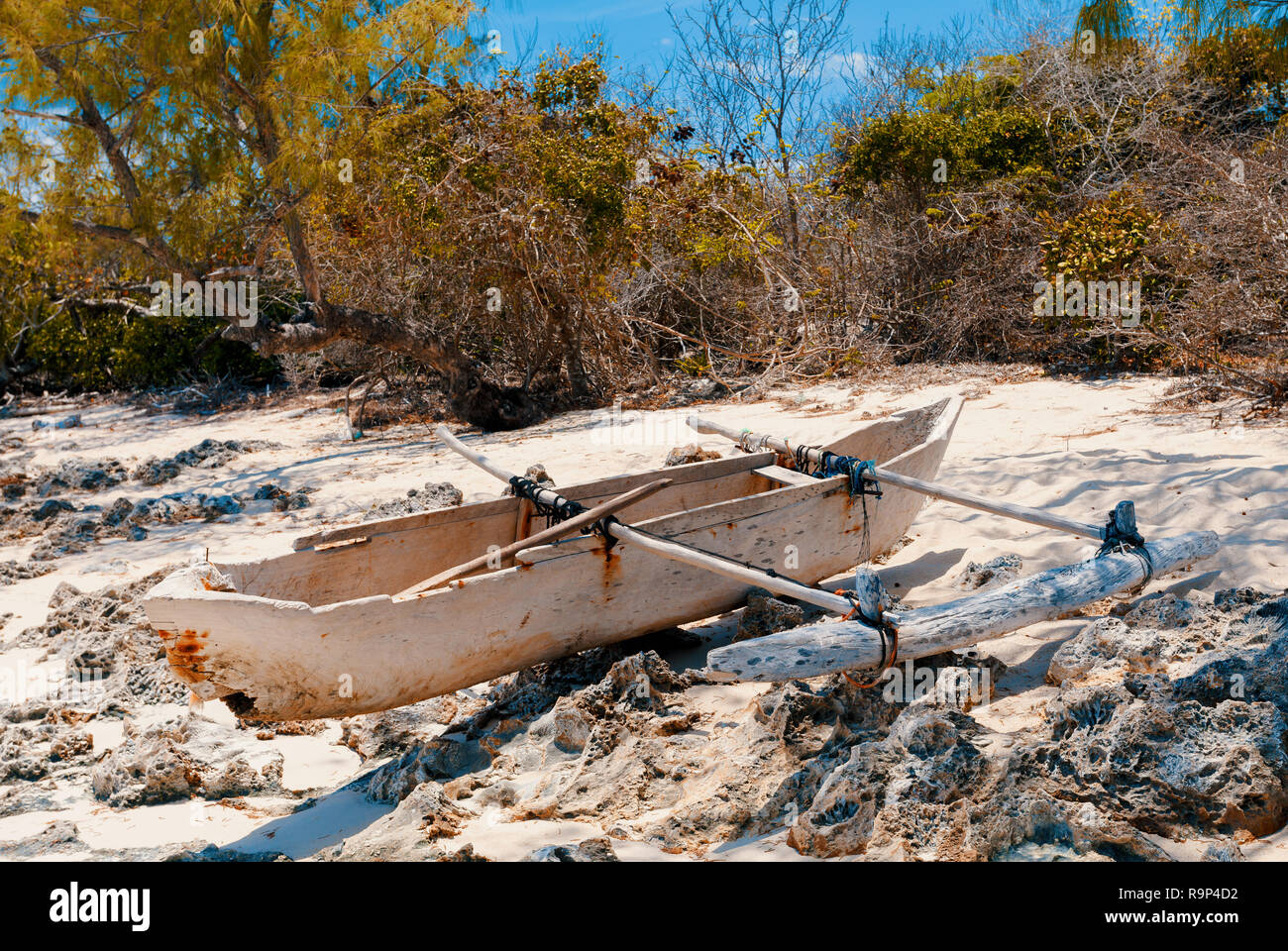 abandoned traditional aboriginal Malagasy wooden hand made fisherman ...