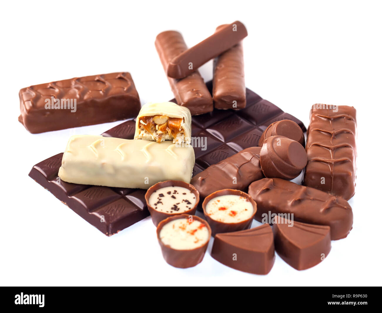 assortment of chocolates on a white background Stock Photo - Alamy