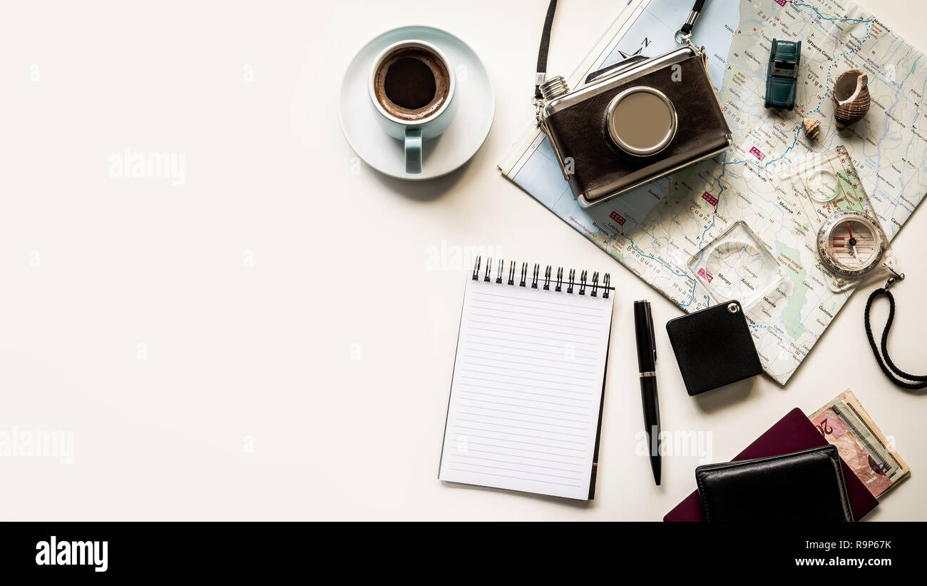 Flat Lay Top View vintage Map for planning a trip or vacation with ...