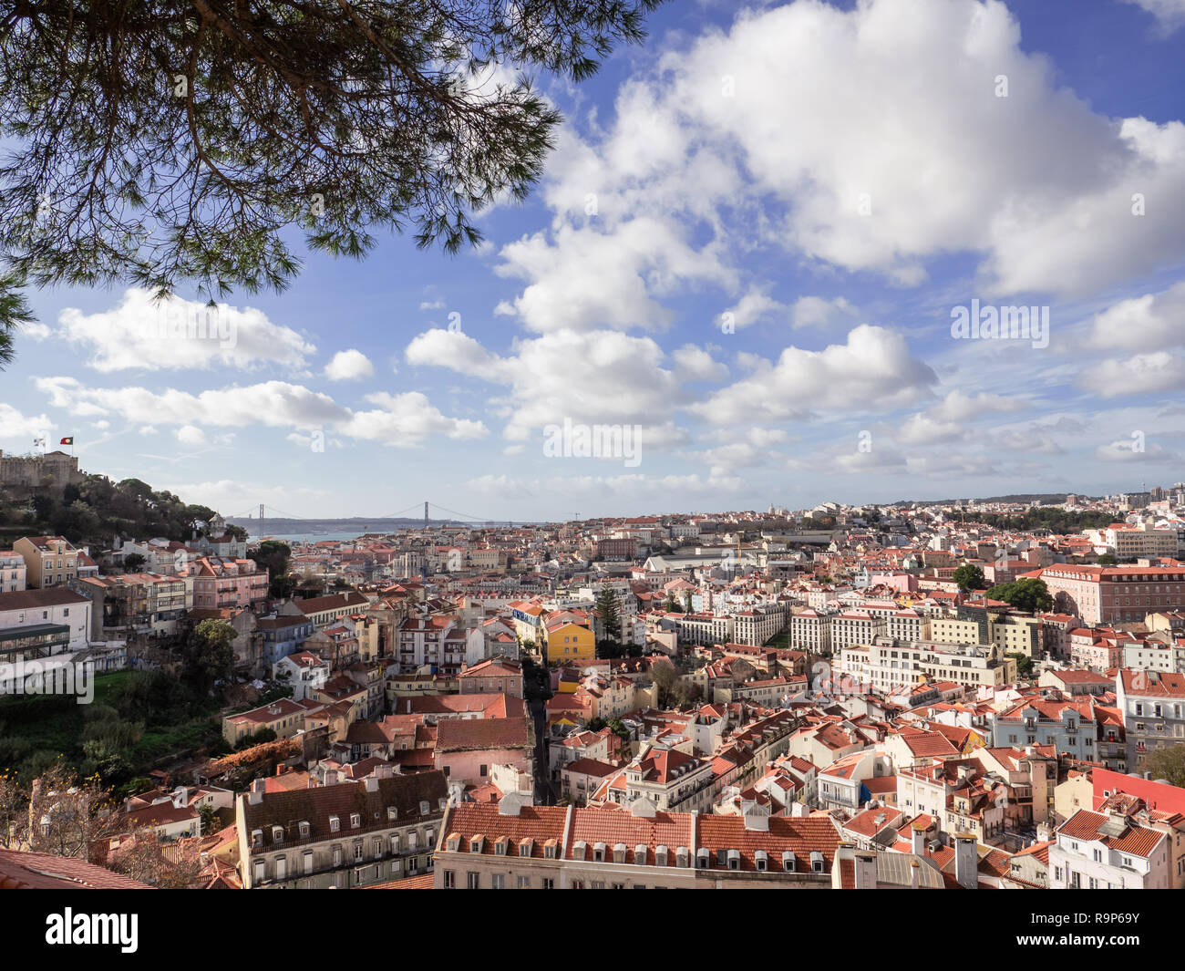 Lisbon - Portugal, aerial view on the capital from the Alfama Belvedere ...
