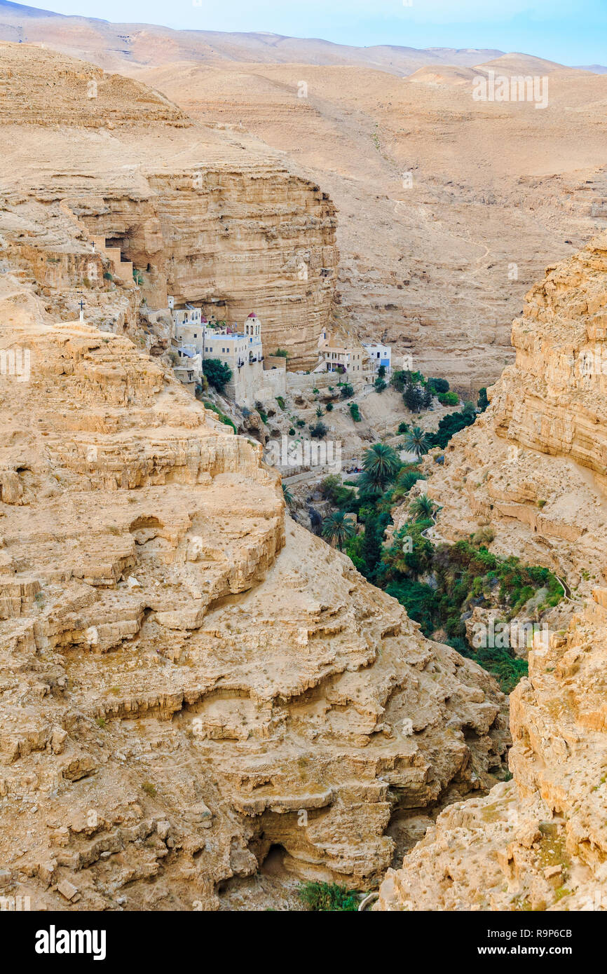 St. George Orthodox Monastery in Wadi Qelt. The sixth-century cliff ...