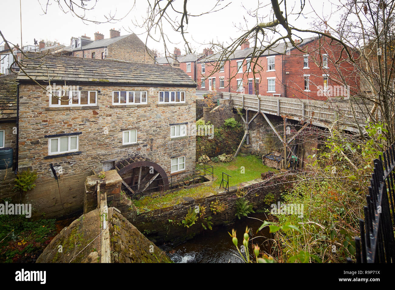 Marple Bridge water wheel Stock Photo - Alamy