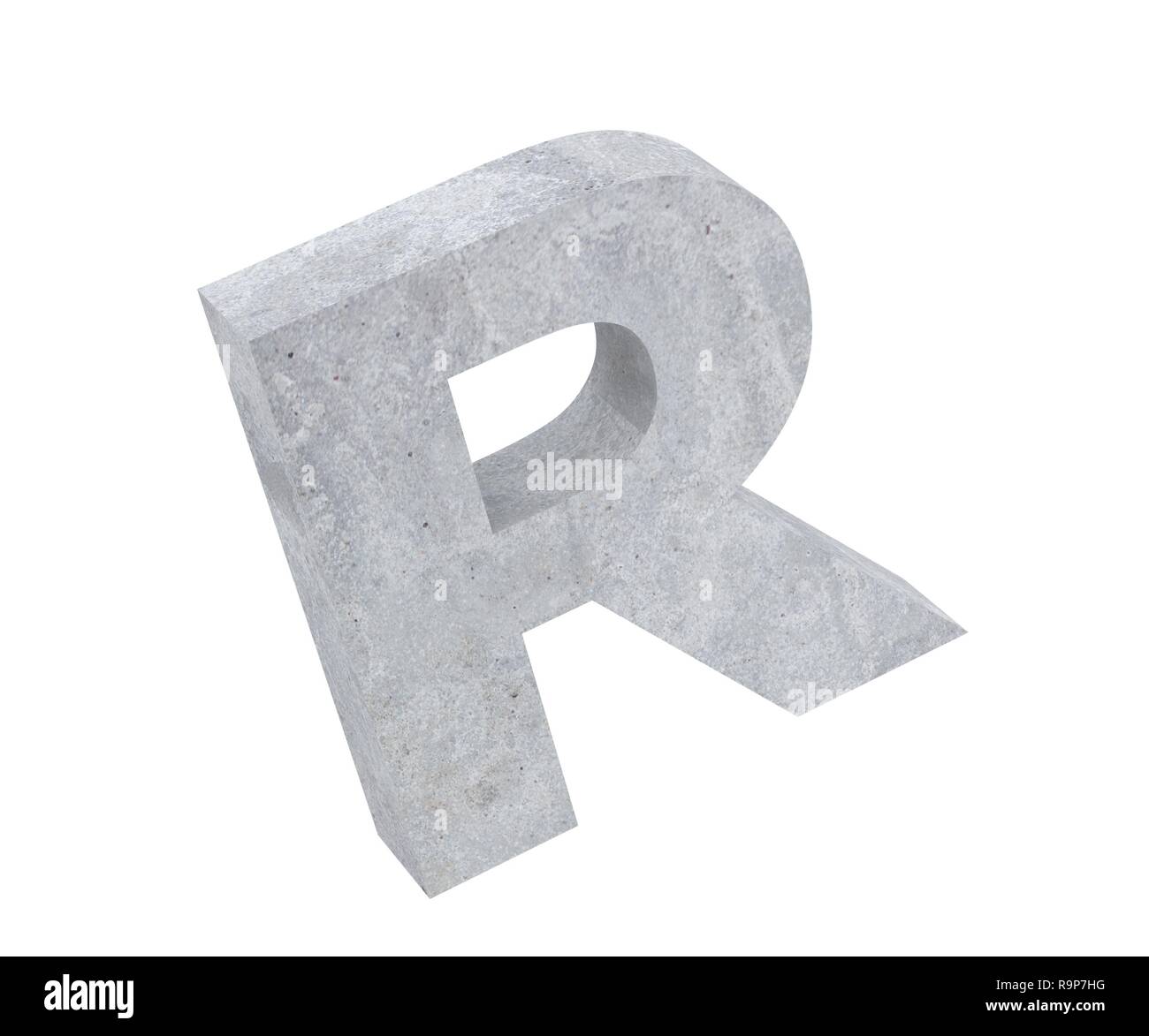 Concrete Capital Letter - R isolated on white background. 3D render ...