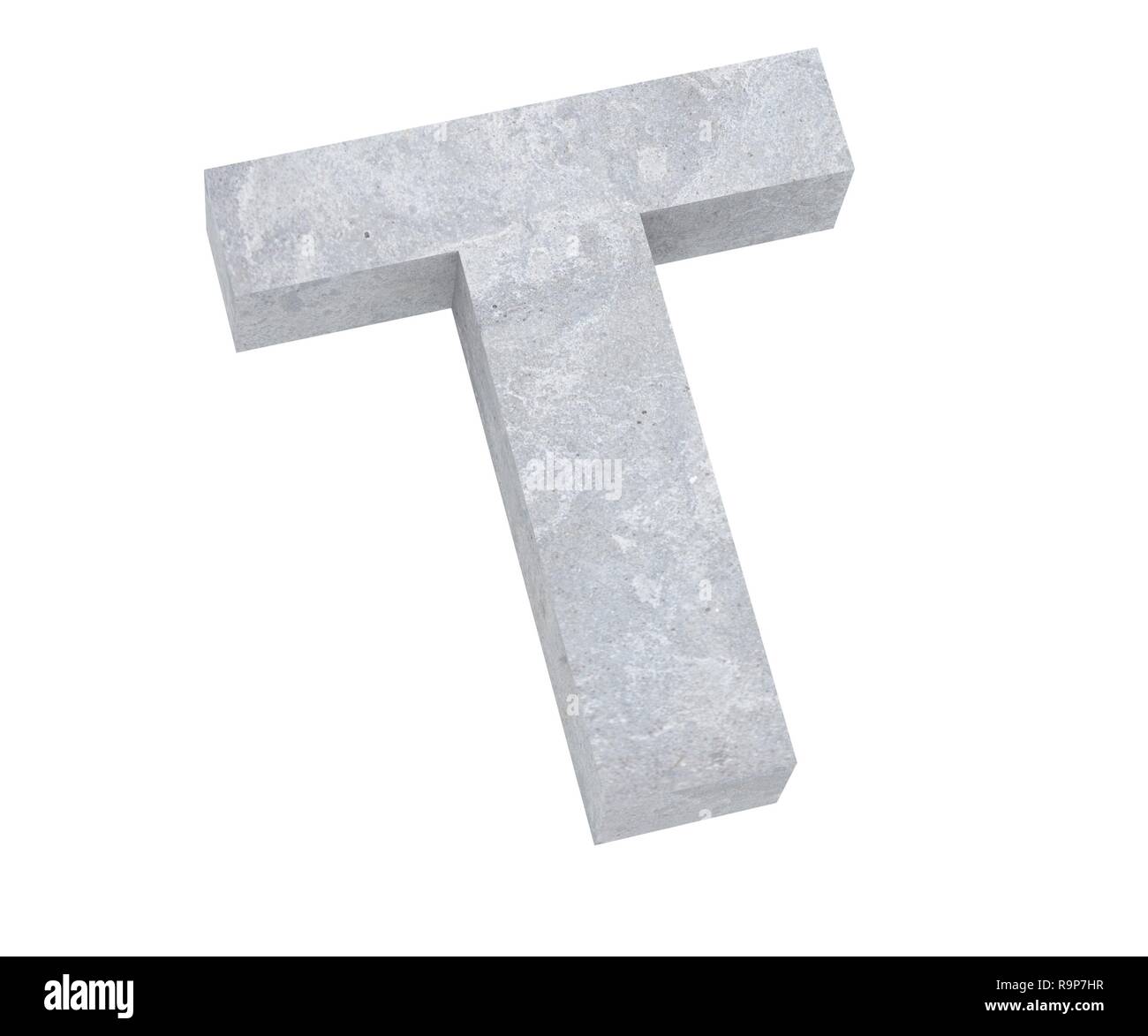 Concrete Capital Letter - T isolated on white background. 3D render ...