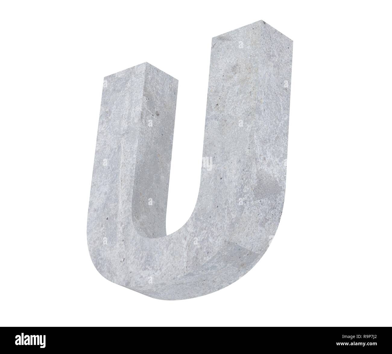 Concrete Capital Letter - U isolated on white background. 3D render ...
