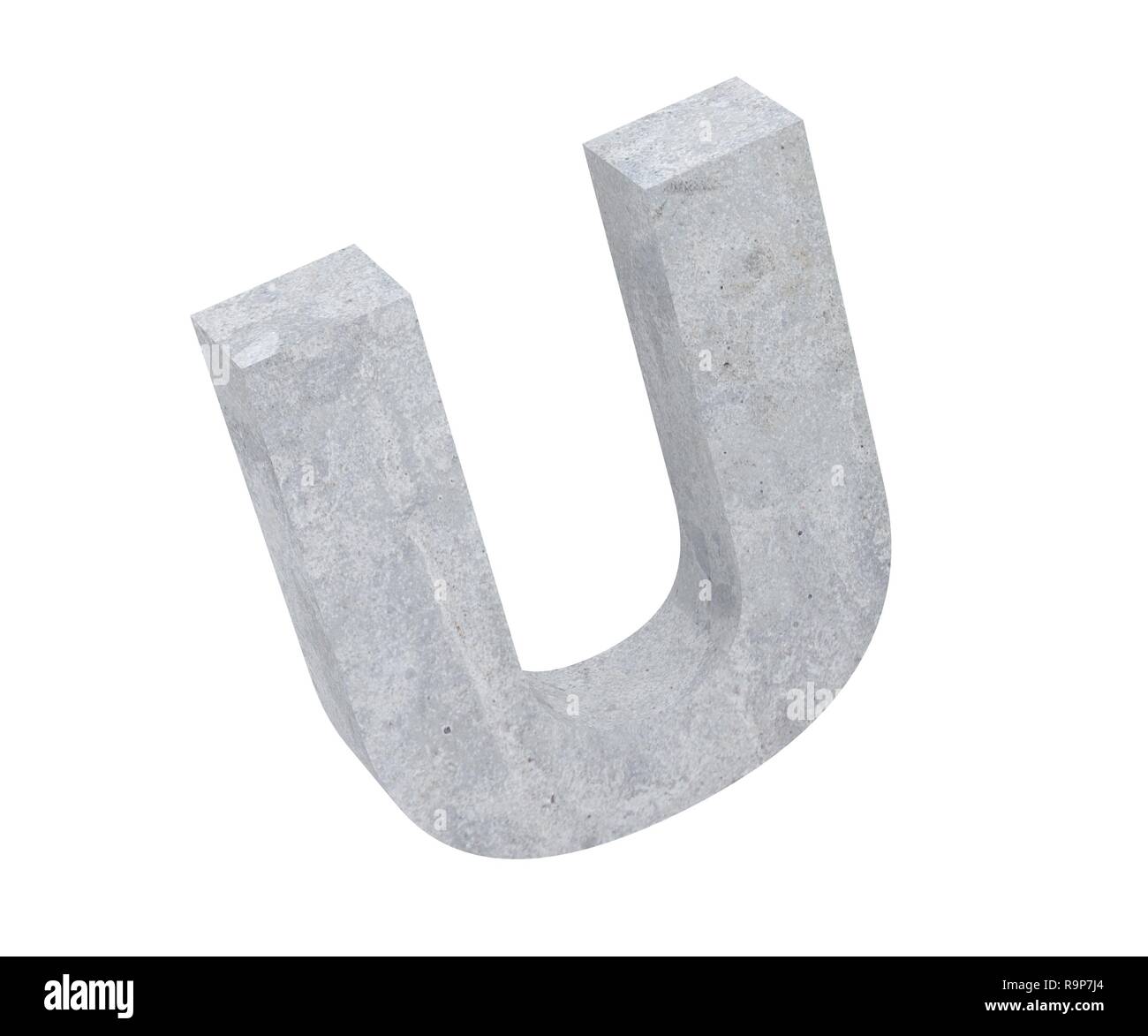 Concrete Capital Letter - U isolated on white background. 3D render ...