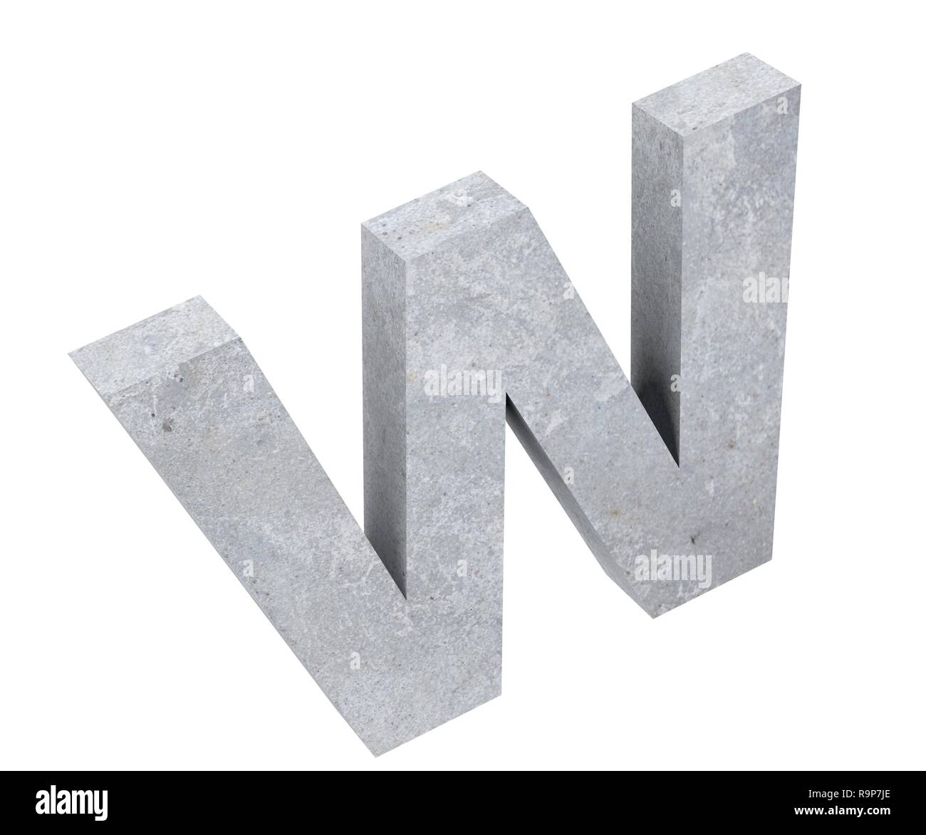 Concrete Capital Letter - W isolated on white background. 3D render ...