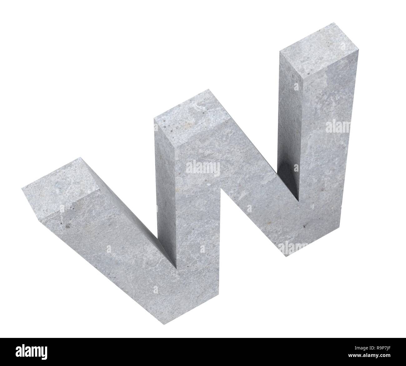 Concrete Capital Letter - W isolated on white background. 3D render ...