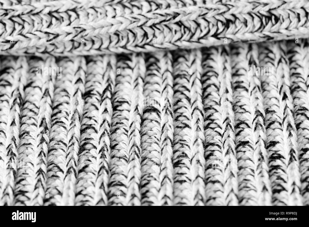 Closeup macro texture of knitted cotton fabric Black and White Stock ...
