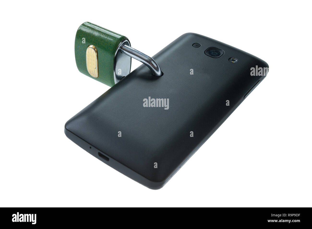 mobile phone with a padlock through the screen isolated Stock Photo - Alamy