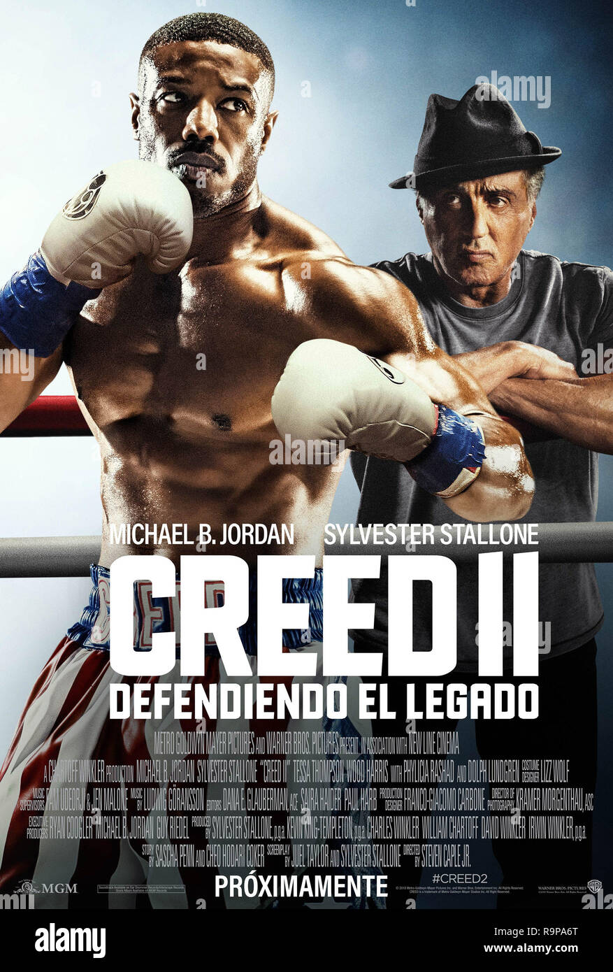 CREED II, poster in Spanish, from left: Michael B. Jordan, Sylvester ...